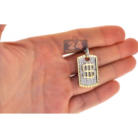 Mens Diamond Dollar Sign Medallion Bar Pendant 10K Yellow Gold