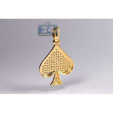 Mens Diamond Spade Suit Symbol Pendant 10K Yellow Gold 0.95ct