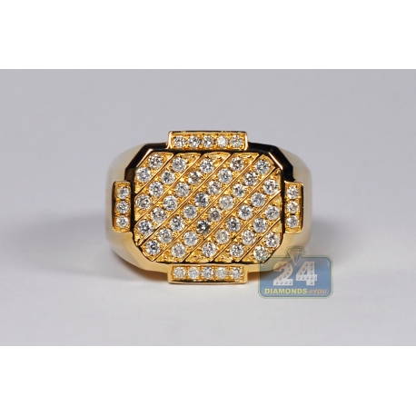 Mens Diamond Rectangle Signet Pinky Ring 14K Yellow Gold 1.55 ct