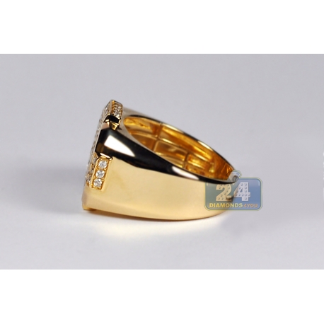 Mens Diamond Rectangle Signet Pinky Ring 14K Yellow Gold 1.55 ct