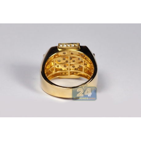 Mens Diamond Rectangle Signet Pinky Ring 14K Yellow Gold 1.55 ct