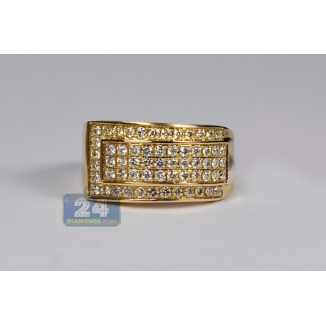 Mens Diamond Slanted Band Ring 14K Yellow Gold 1.55 ct 12 mm
