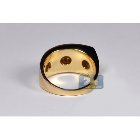 Mens Diamond Slanted Band Ring 14K Yellow Gold 1.55 ct 12 mm