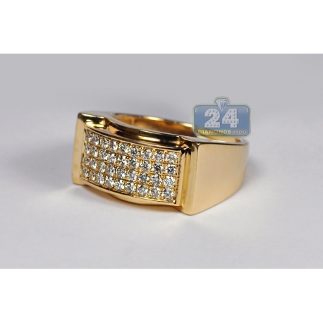 Mens Diamond Rectangle Pinky Band Ring 14K Yellow Gold 0.95ct
