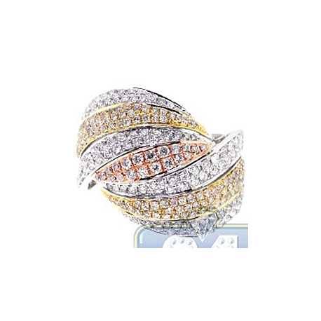 Womens Diamond Wave Band Ring 14K Three Tone Gold 2.01 ct