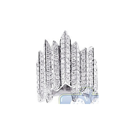 Womens Diamond Spike Abstract Design Ring 14K White Gold