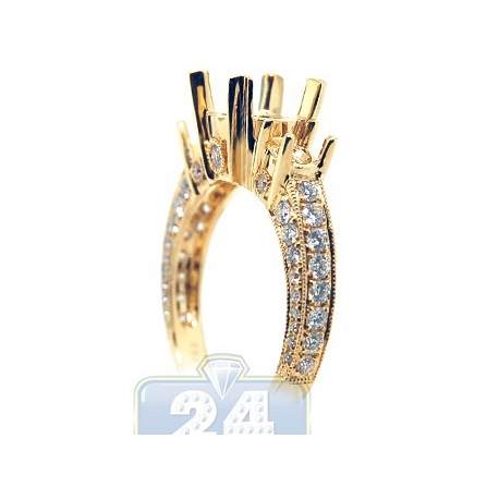 3 Stone Diamond Vintage Engagement Ring Setting 18K Yellow Gold