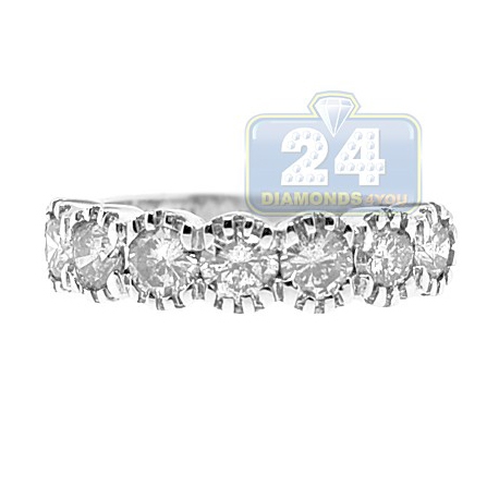 Womens 7 Stone Diamond Anniversary Ring 14K White Gold 1.37ct