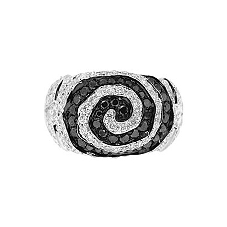 Womens 2.12ct Two Tone Black Diamond Swirl Ring 14K White Gold