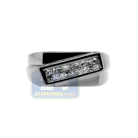 Mens Princess Invisible Diamond Slant Ring Black PVD 14K Gold