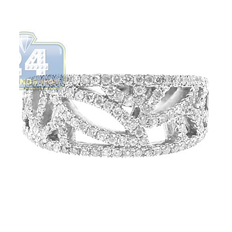 Womens 0.66ct Diamond Vintage Openwork Band Ring 14K White Gold