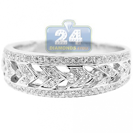 Womens 0.40 ct Diamond Antique Patterned Ring 14K White Gold