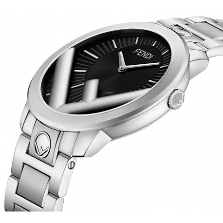 Fendi Run Away 41mm Black Dial Steel Bracelet Mens Watch