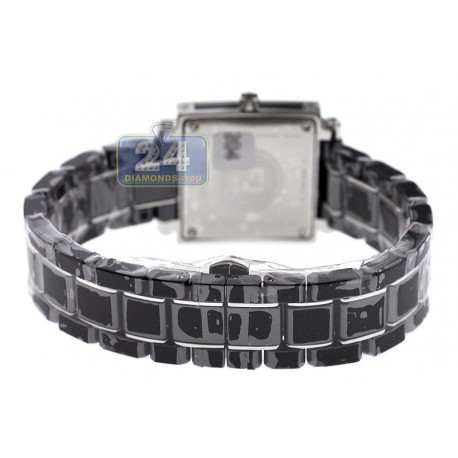 F621210DDC Fendi Black Ceramic Square Diamond Watch 25mm